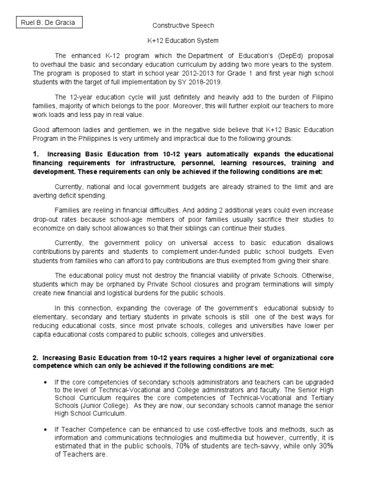 Constructive Speech RDG | PDF | State School | Private School