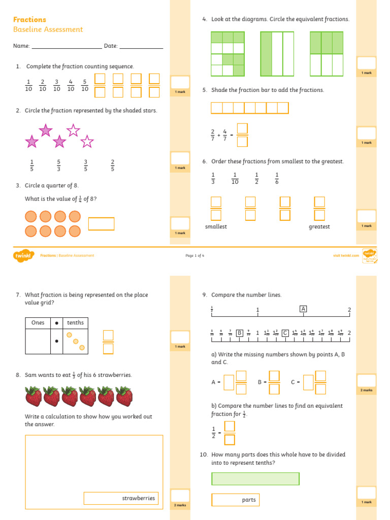 Baseline Assessment Fraction | PDF | Mathematics | Arithmetic