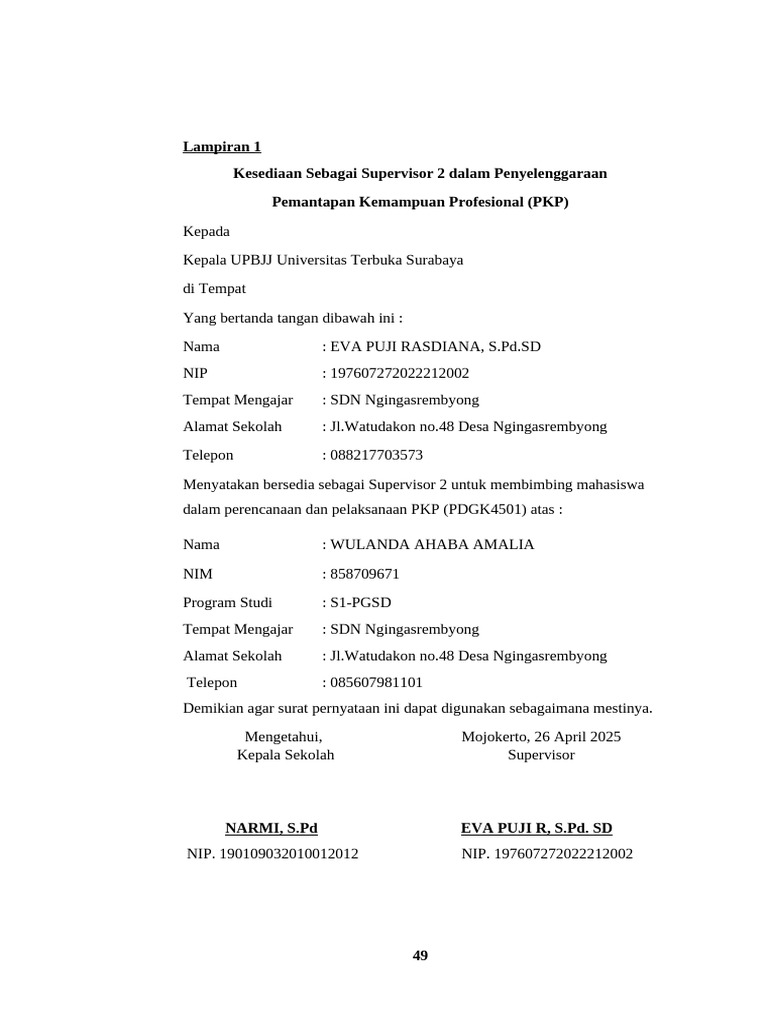 Lampiran 1 (Surat Kesediaan Supervisor 2) | PDF