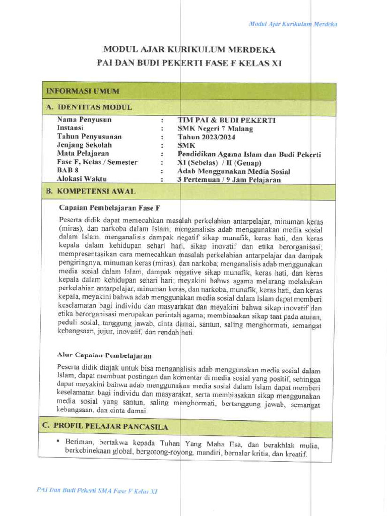 XI - Modul Ajar - Pend. Agama Islam | PDF