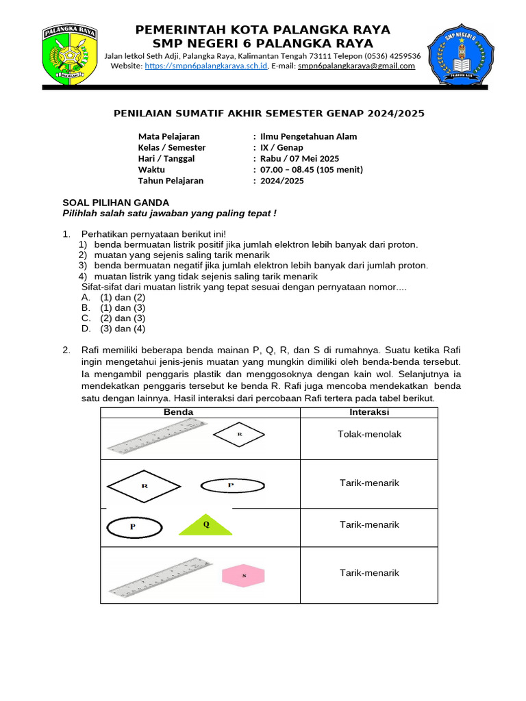 Soal PSA IPA Kls IX SMT Genap - 2024-2025 | PDF