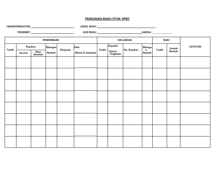 Template Stok SPBT (Kosong) | PDF