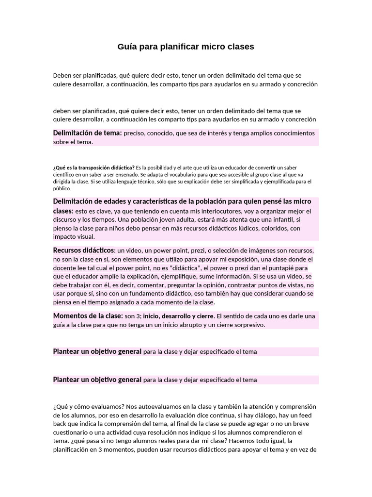 Guía para Planificar Micro Clases | PDF | Aprendizaje | Cognición