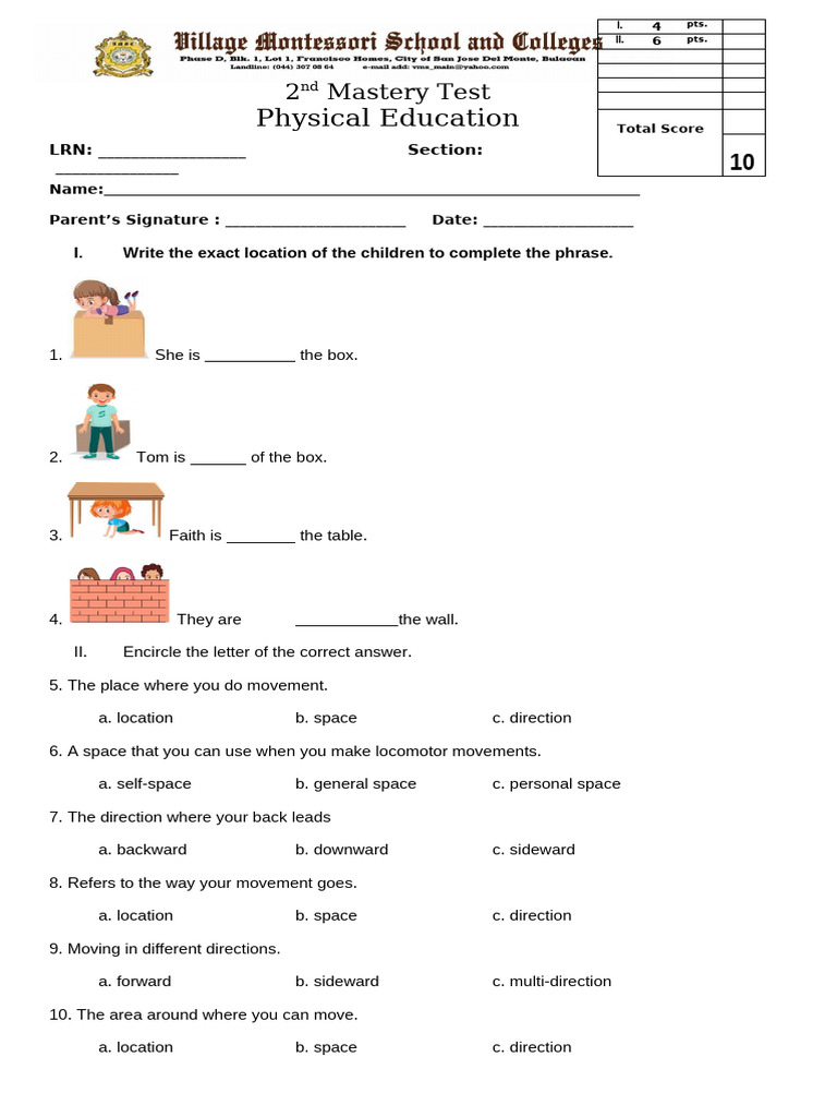 PE&Health-2nd Mastery Test | PDF