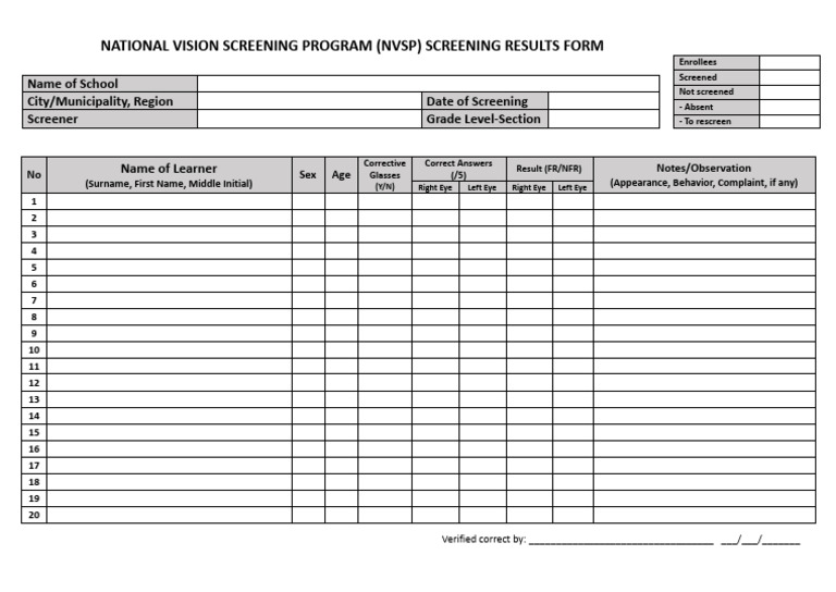 NVSP Screening Results Form Blank Rev.2 | PDF