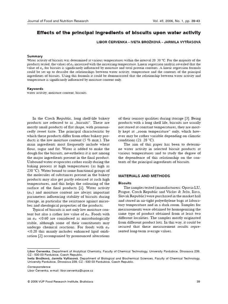 Water Activity of Biscuits in India | PDF | Regression Analysis | Water