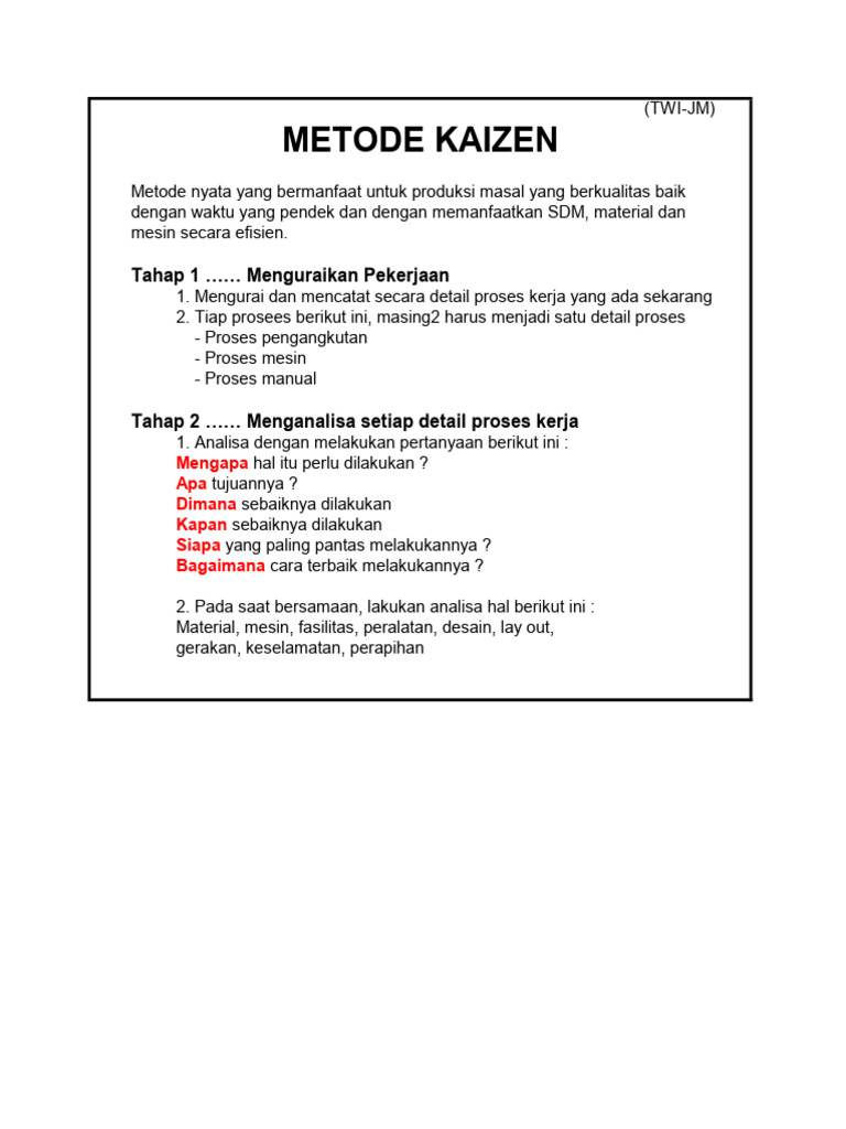 Metode Kaizen untuk Produksi Efisien | PDF