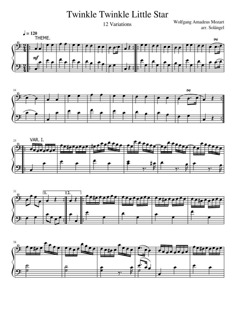 Mozart's 12 Variations on Twinkle | PDF | Variation (Music) | Classical ...