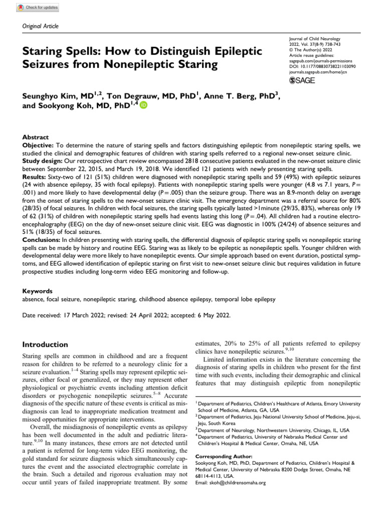 Distinguishing Staring Spells in Children | PDF | Epilepsy ...