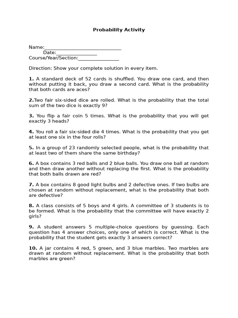 Probability Problems and Solutions | PDF
