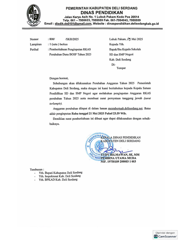 Surat pemberitahuan perubahan RKAS 2025 | PDF