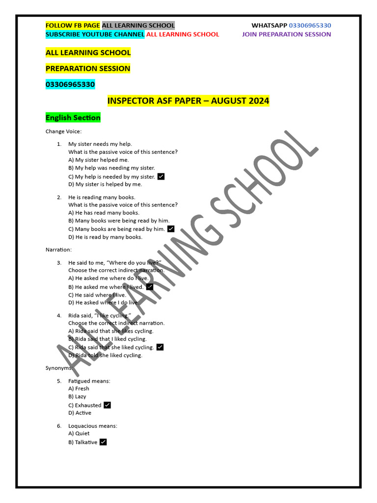 ASF Inspector Paper Preparation 2025 | PDF | Punjab