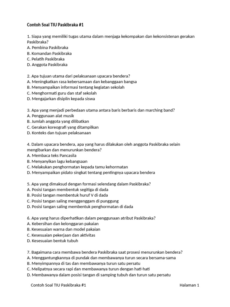 Contoh Soal TIU Paskibraka #1 | PDF