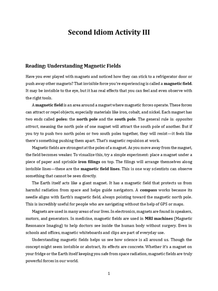 Second - Idiom - Activity - III FE | PDF | Magnet | Magnetism