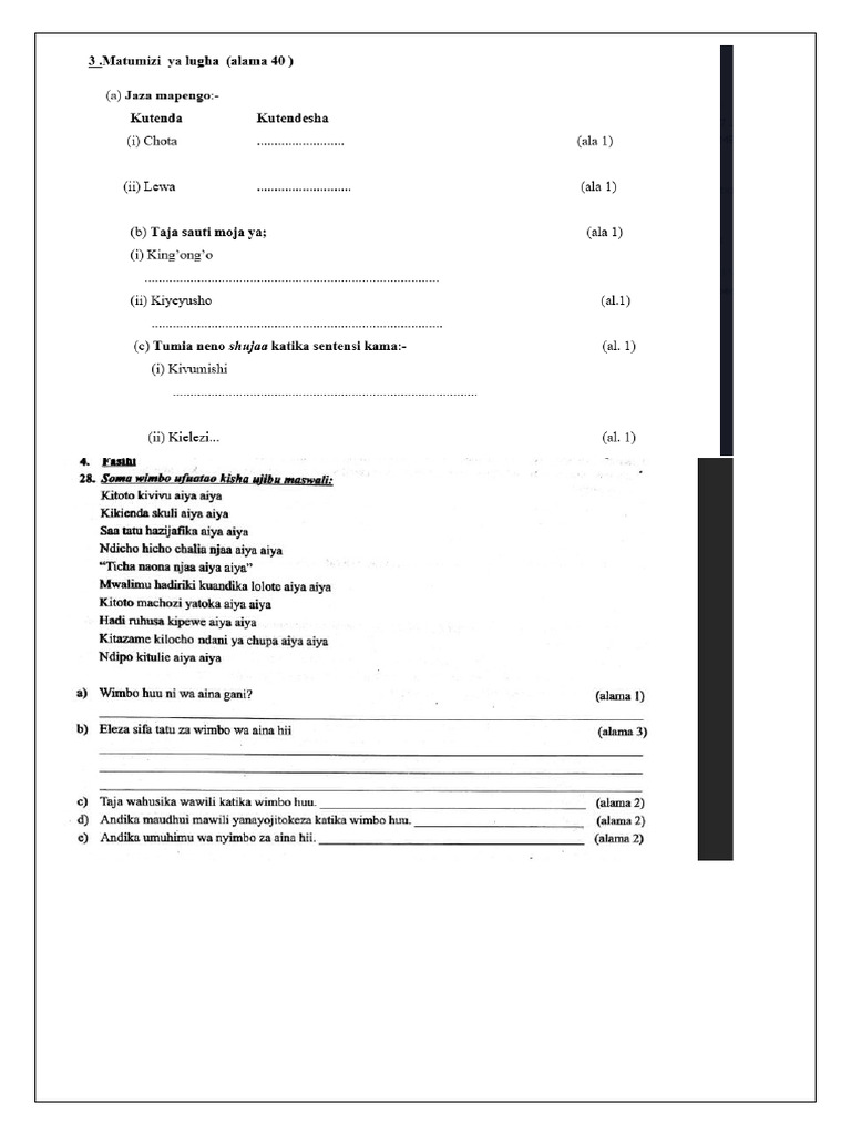 Kutoka Swali 21 Hadi La 30 Chagua Jibu Sahihi | PDF