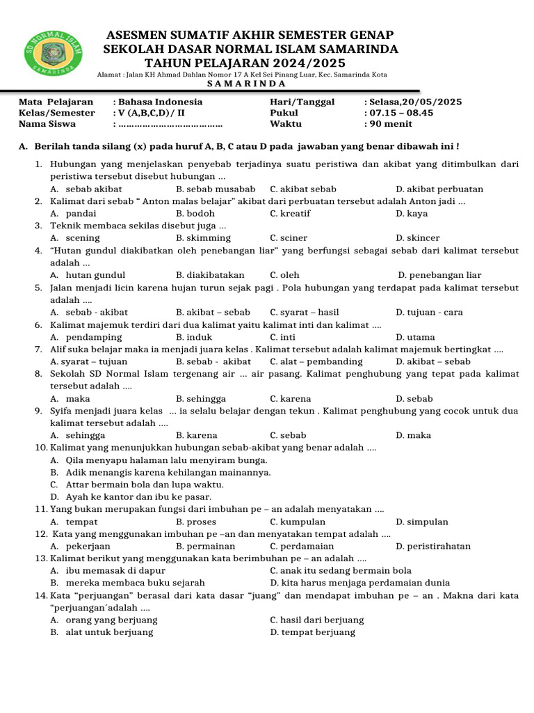 ASESMEN SUMATIF TENGAH SEMESTER GENAP | PDF