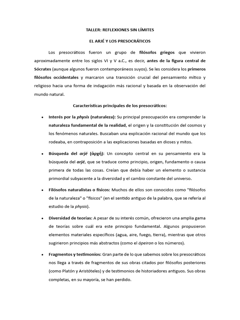 El Arjé en los Presocráticos | PDF | Filosofía griega antigua ...