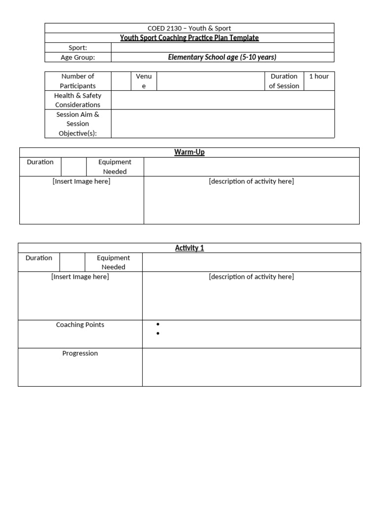 COED 2130 - Youth & Sports - 3 Session Plans Template | PDF
