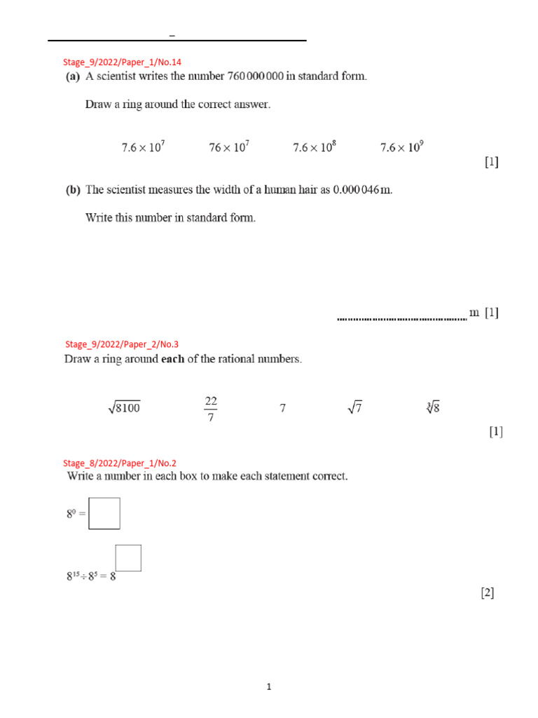 9 Integers Powers and Roots Numbers Checkpoint Y9 Progression Math | PDF