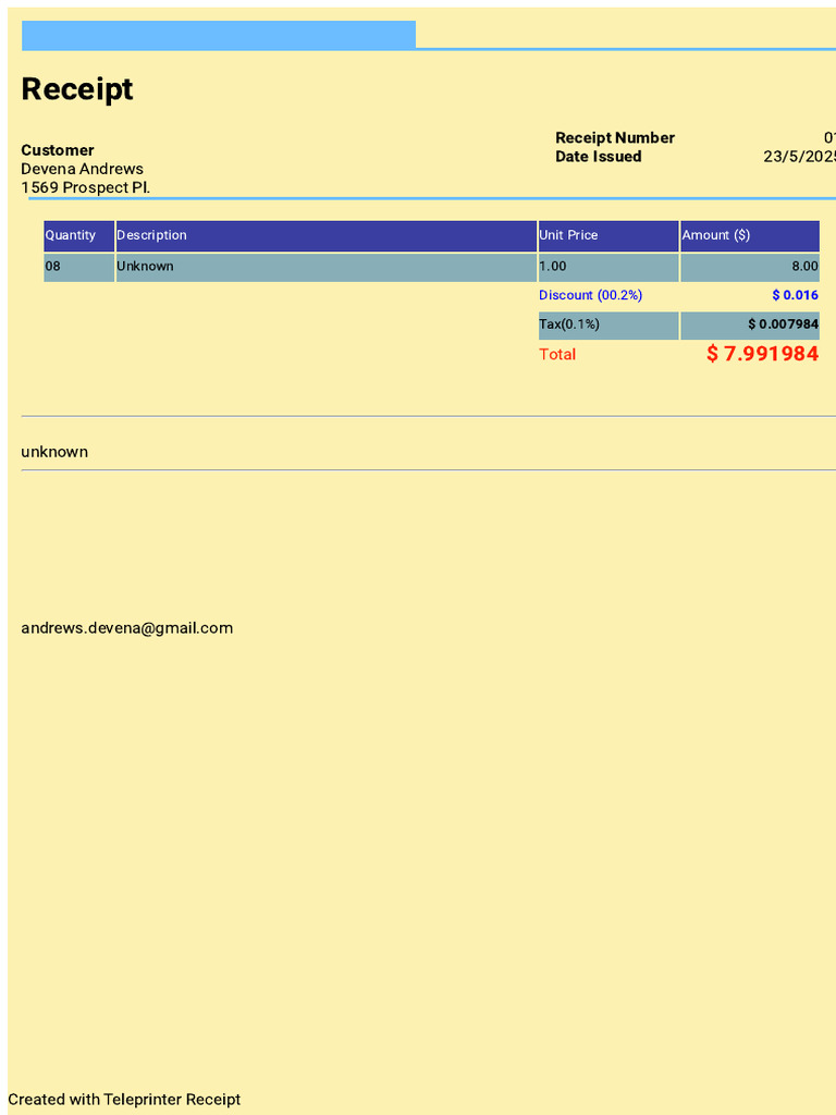 Receipt: Customer Receipt Number Date Issued | PDF