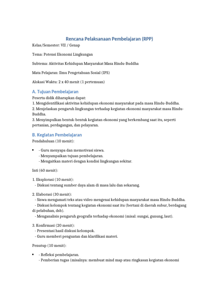 RPP Kelas VII Tema3 Hindu Buddha | PDF