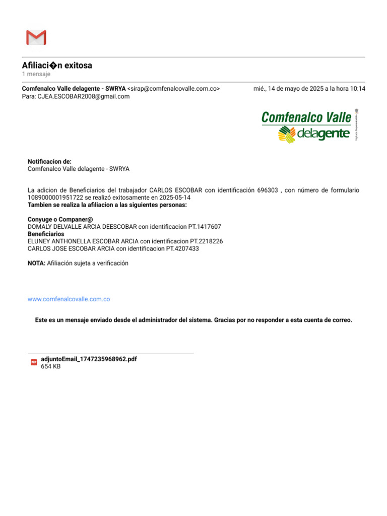 Gmail - Afiliaci N Exitosa | PDF