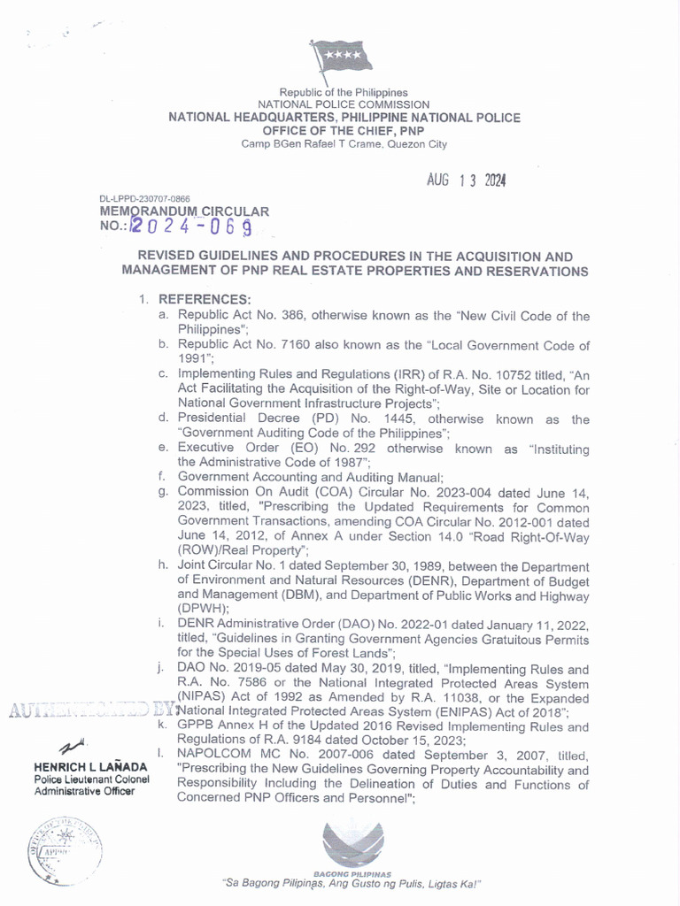 PNP MC 2024-069 Revised Guidelines and Procedures in The Aquisition and ...
