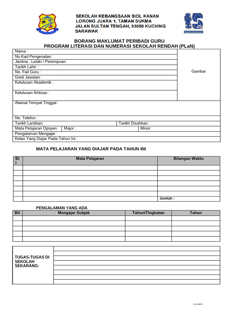 Borang Maklumat Peribadi Guru | PDF