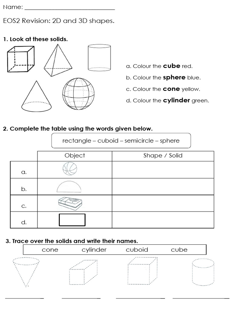 Grade 1 - 3D Shapes WS - Review | PDF | Shape | Triangle