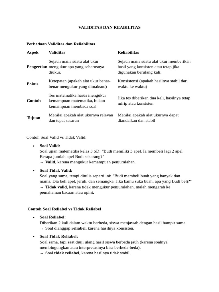VALIDITAS DAN REABILITAS Sarahhh | PDF
