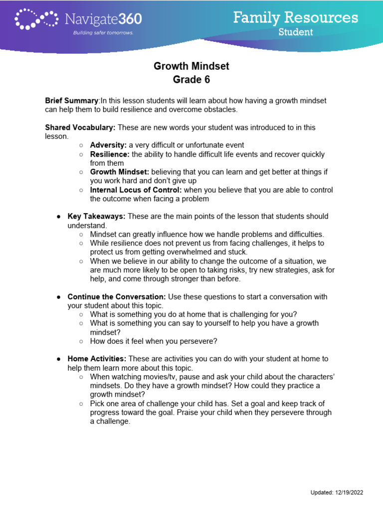 2023 Growth Mindset G-6 Family Resources NR | PDF