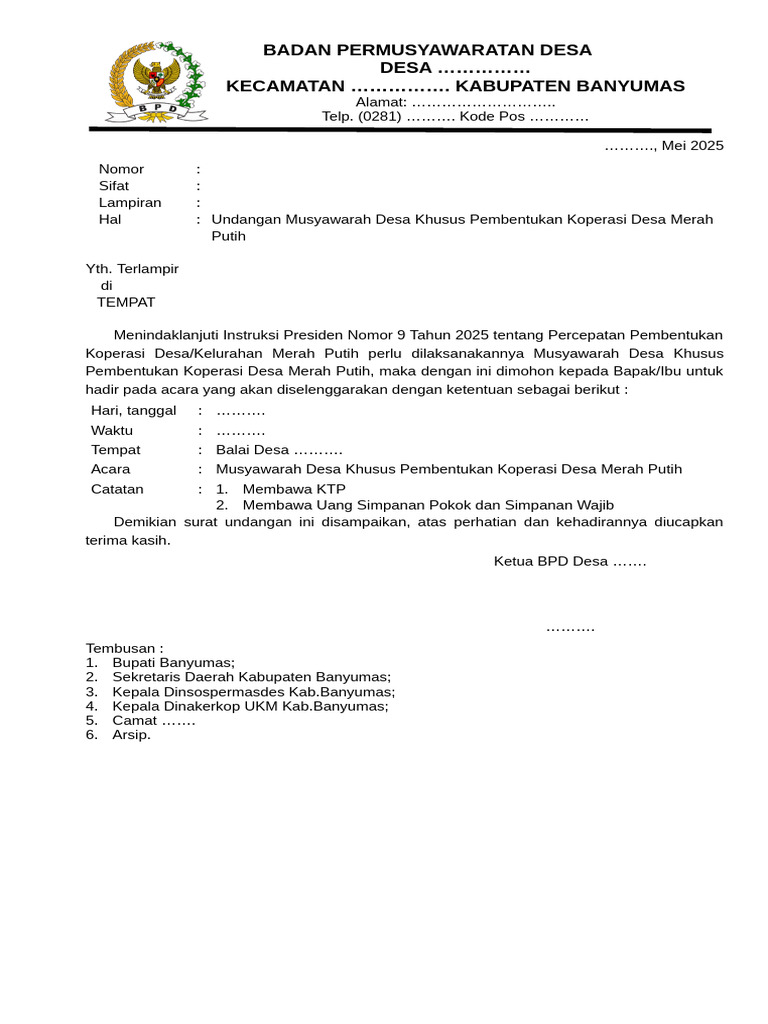 Undangan Musdes Khusus Koperasi Desa | PDF