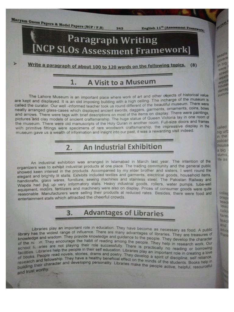 Paragraph Writing 1ST Year | PDF