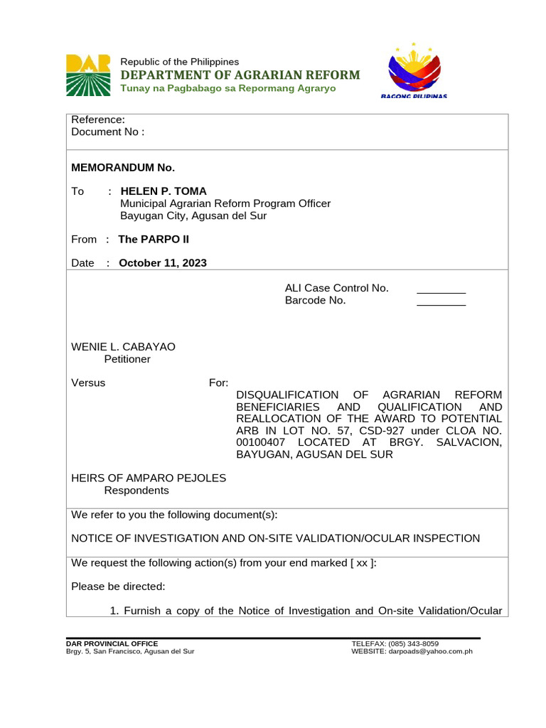 Sample Ali Form 5 Memo | PDF