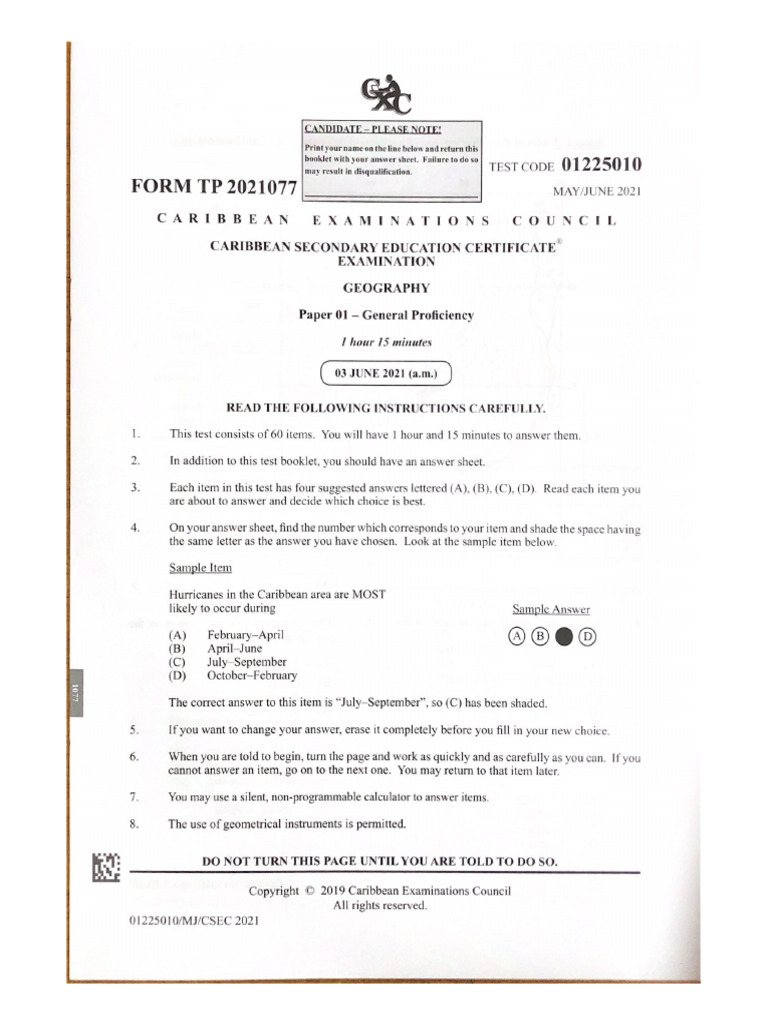 Geography 2021 MCQ CSEC-1 | PDF
