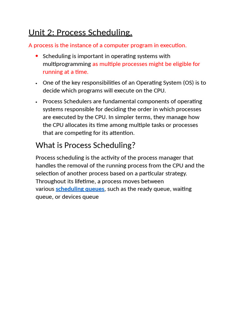 Unit 2process Scheduling | PDF | Scheduling (Computing) | Process (Computing)
