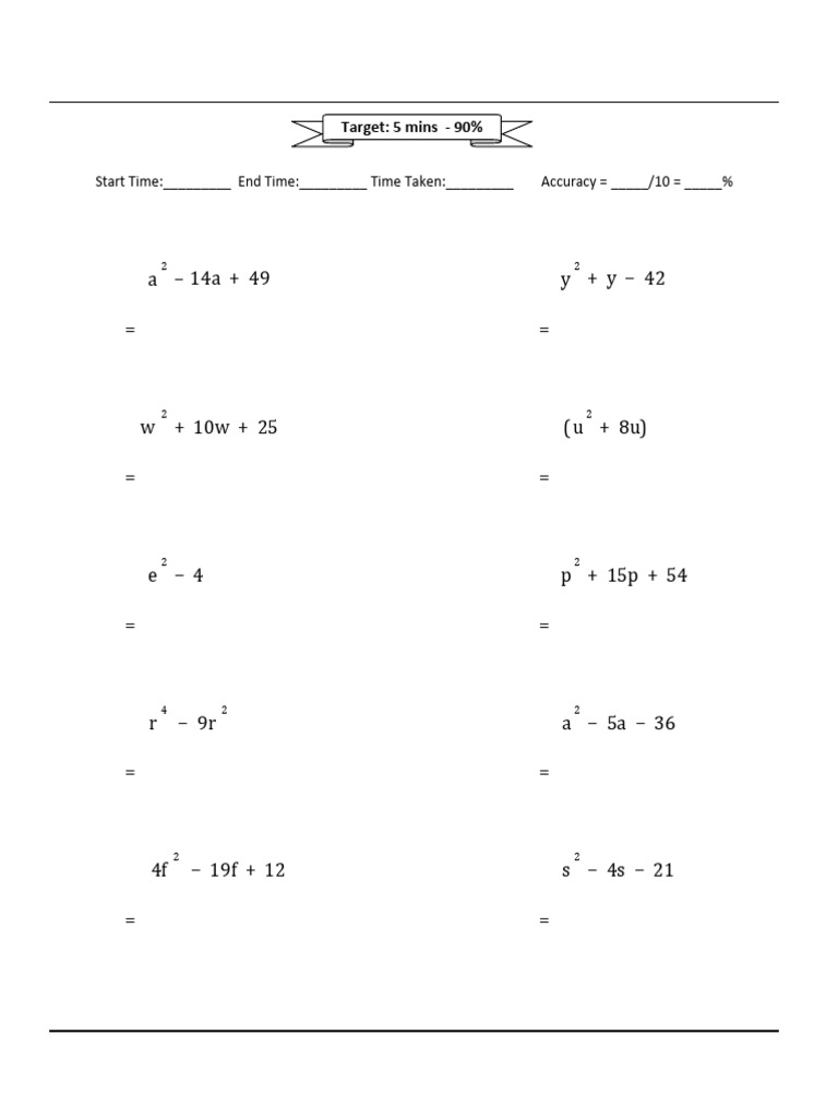 Grade 08 - Algebra - Factoring - Quadratics - 01 | PDF | Mathematics ...