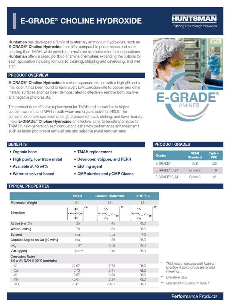 E-GRADE® Choline Hydroxide Overview | PDF | Materials | Chemical Substances