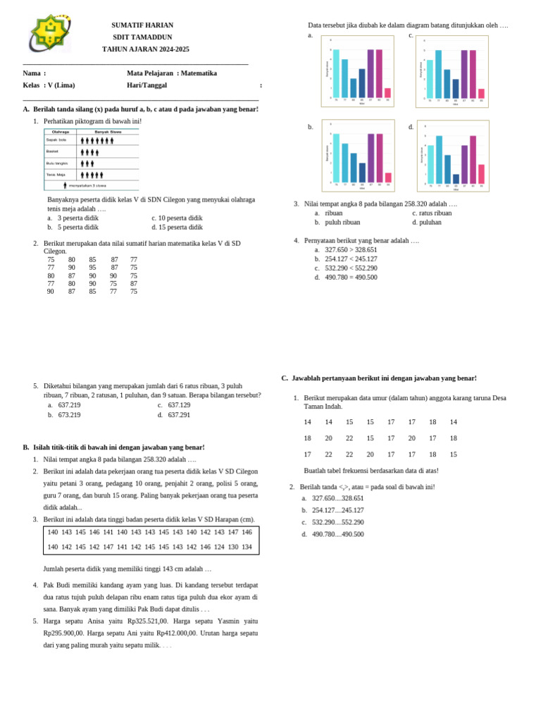 Sumatif Harian MTK Semseter Akhir | PDF