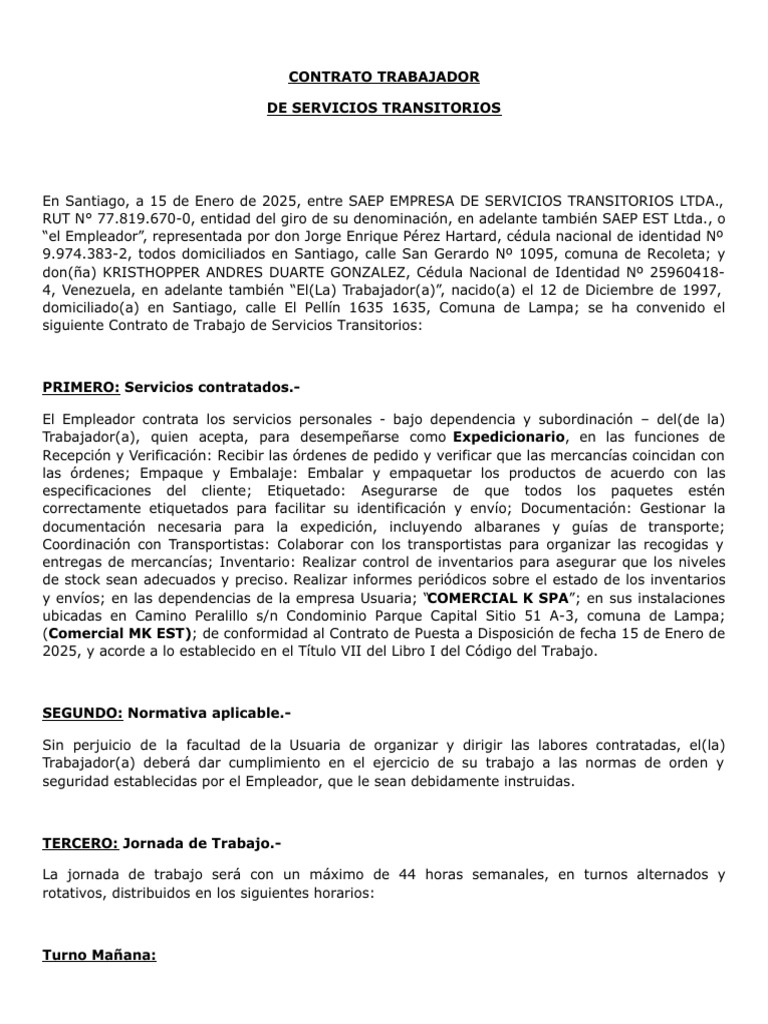 Contrato SAEP | PDF | Salario | Tiempo de trabajo