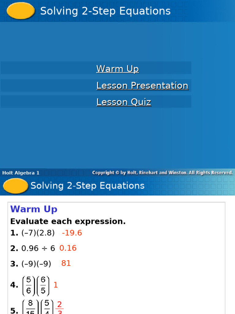 Solving 2-Step Equations 4 | PDF | Algebra | Equations