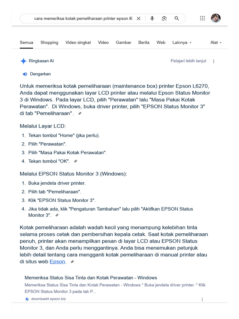Cara Cek Kotak Pemeliharaan Epson L6270 | PDF