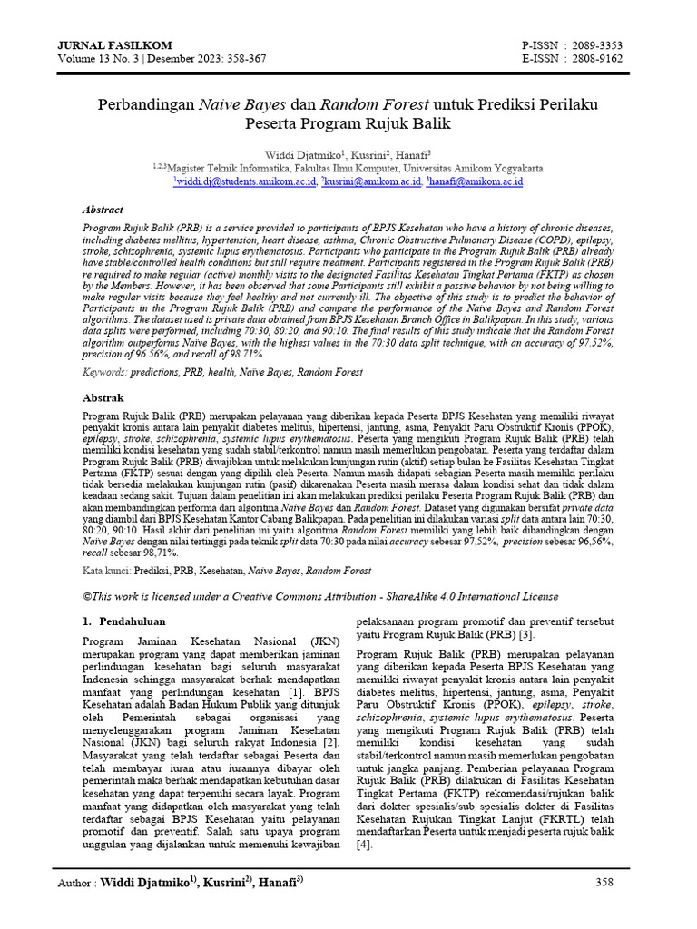 Perbandingan Naive Bayes Dan Random Forest Untuk P | PDF