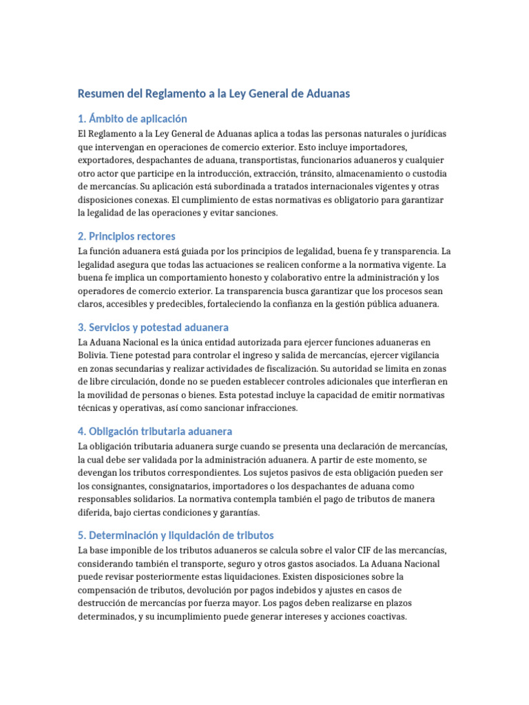 Resumen Reglamento Ley Aduanas | PDF | aduana | Justicia