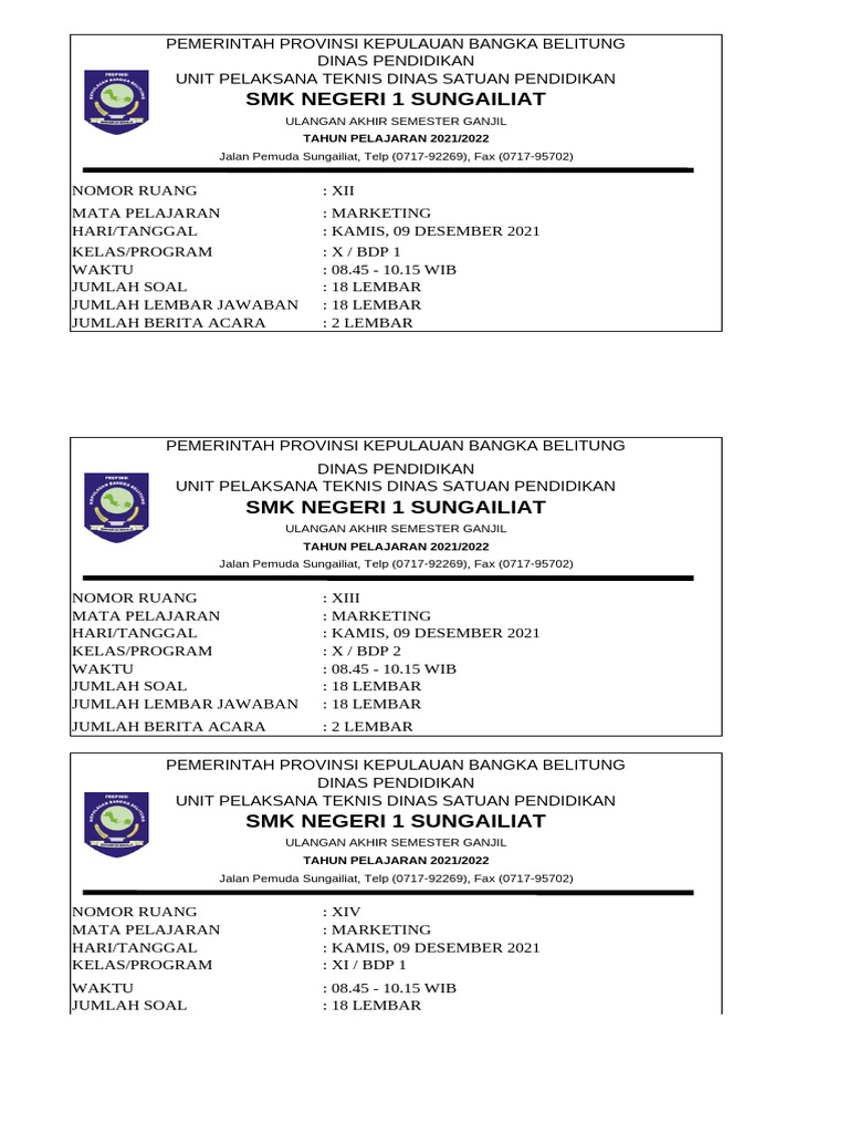 Kop Amplop Soal Ulangan | PDF