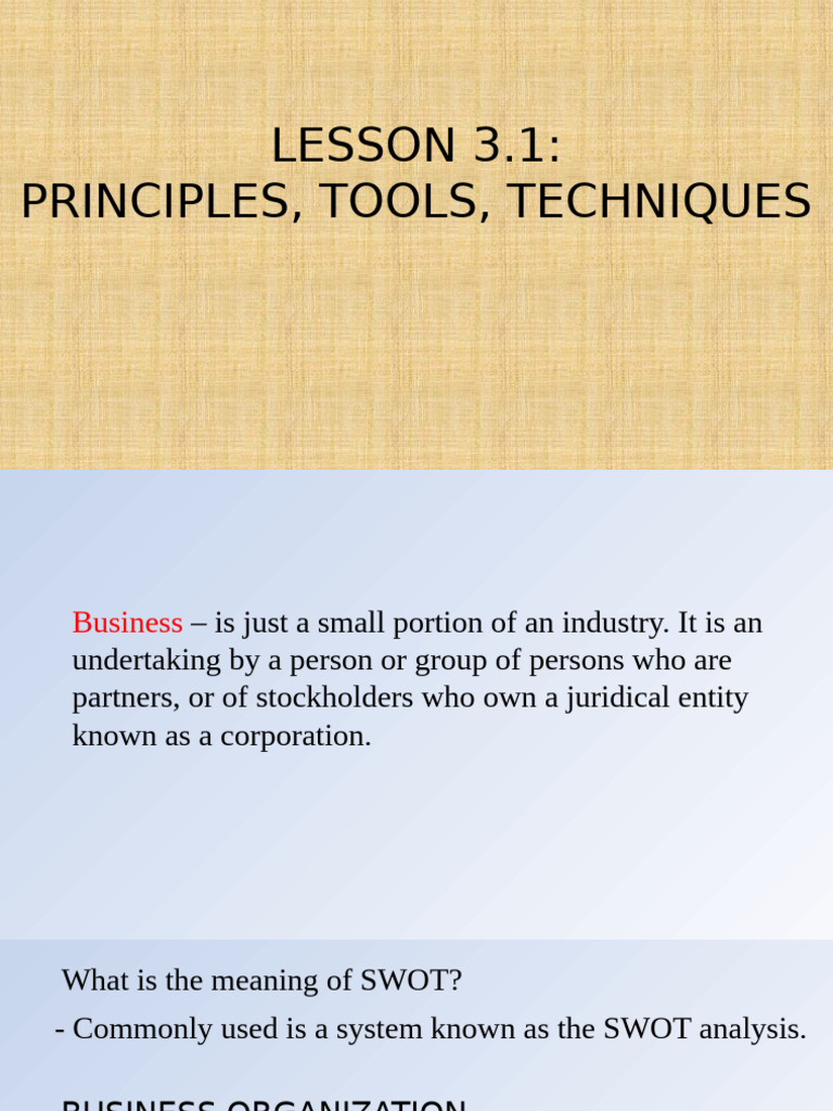 Lesson 3.1 Principles Tools and Techniques | PDF | Partnership | Corporations