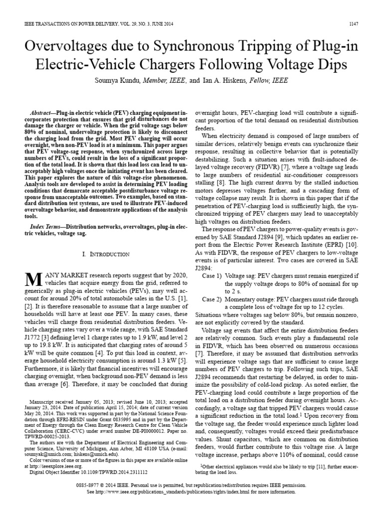 Overvoltages Due To Synchronous Tripping of Plug-In Electric-Vehicle ...