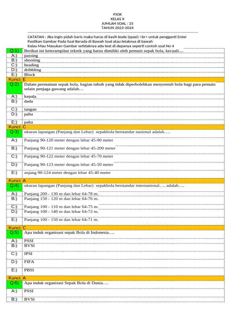 Kisi-Kisi PJOK KLS X | PDF