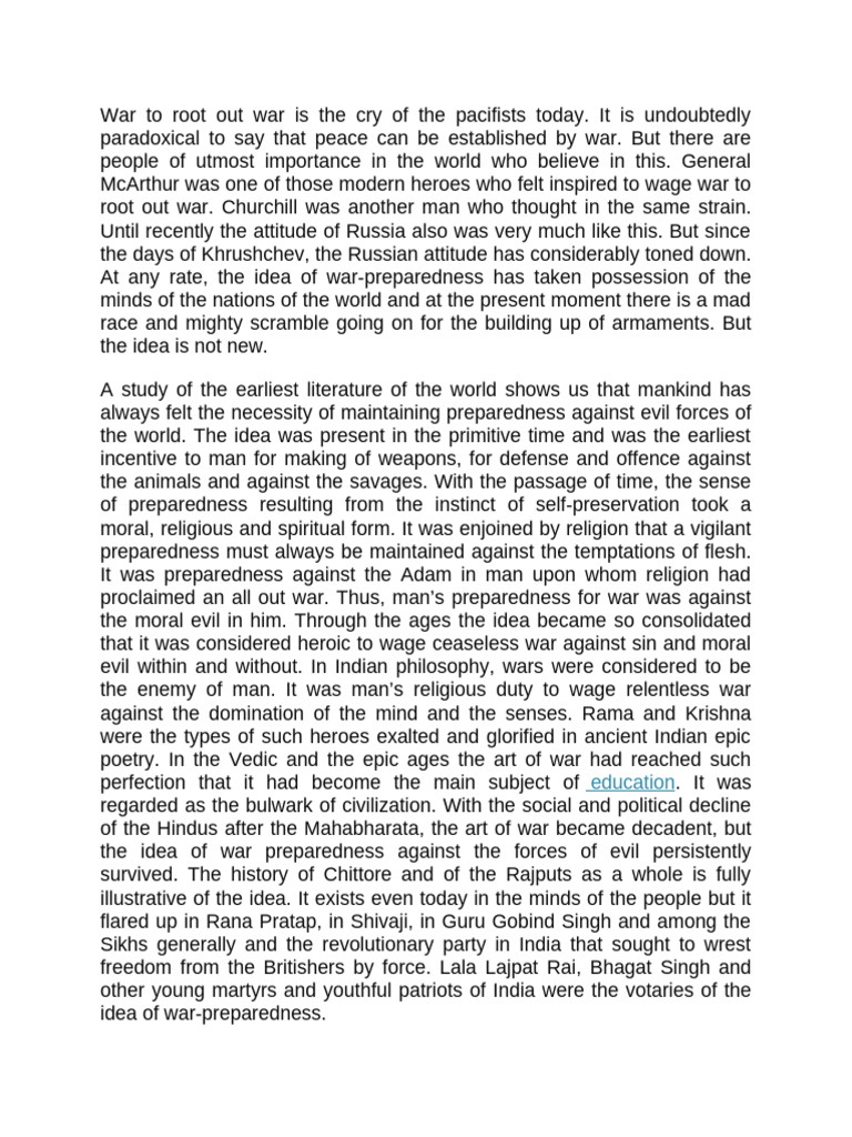 War To Root Out War Is The Cry of The Pacifists Today | PDF | Peace
