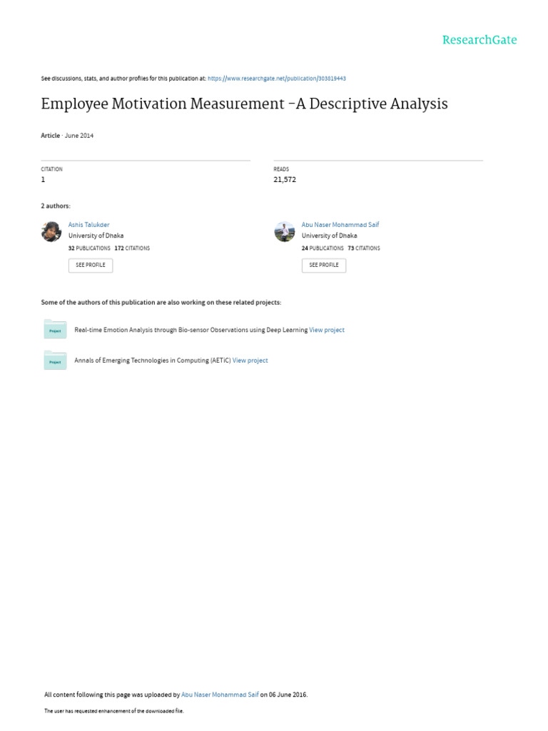 Employee Motivation Measurement - A Descriptive Analysis | PDF ...